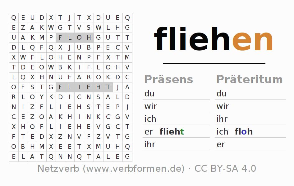 Arbeitsblätter "fliehen (hat)" - Viele Übungen, Materialien zum Lernen ...